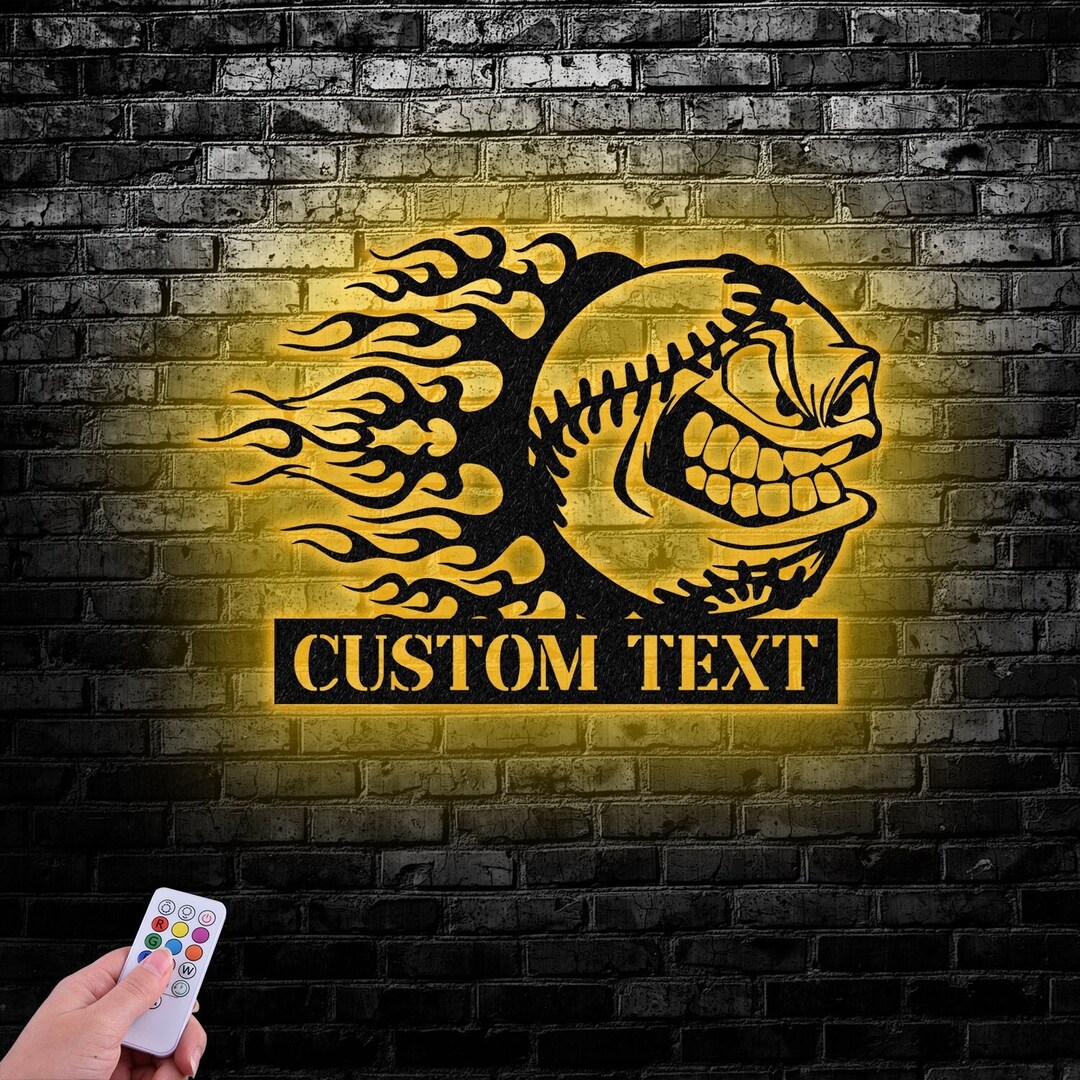 Custom Baseball Cartoon Angry Mean Face Metal Wall Art LED Light ...