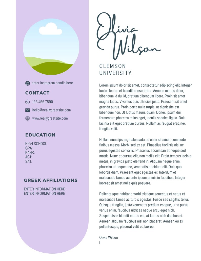 Sorority Resume and Cover Letter Template | Rush Resume Template ...