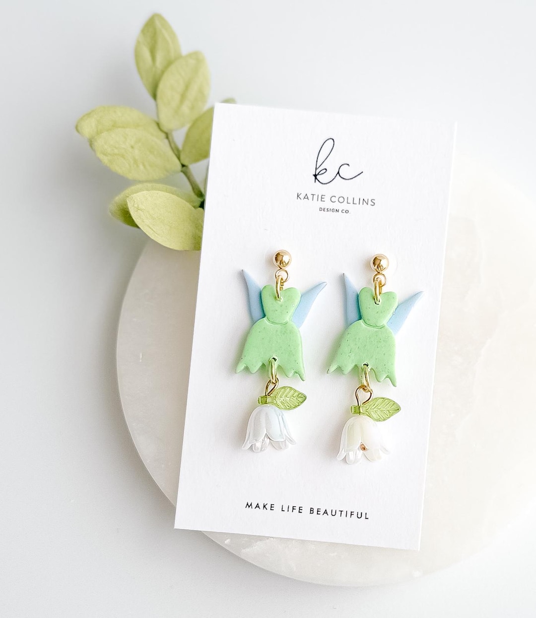 Tinker Bell Inspired Earrings, Polymer Clay Flower Dangles - Etsy