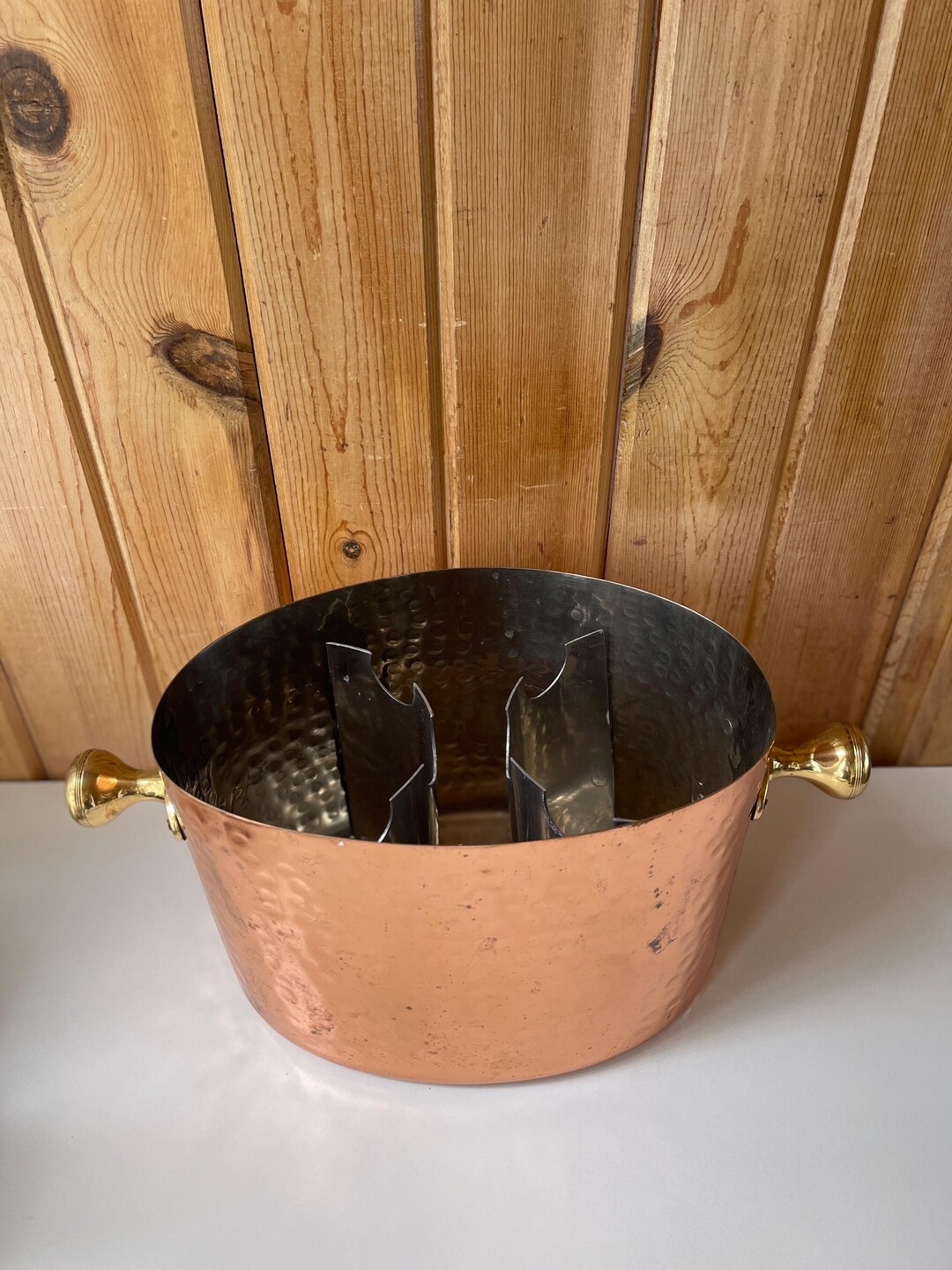 Vintage Copper & Brass Wine Bottle Chiller With Insert | Hammered ...