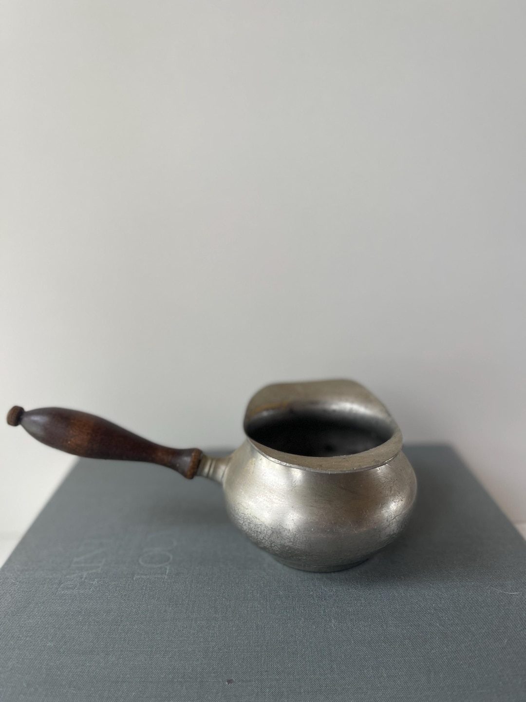 Vintage Pewter Melting Pot With Wooden Handle – Antique Pouring Ladle ...