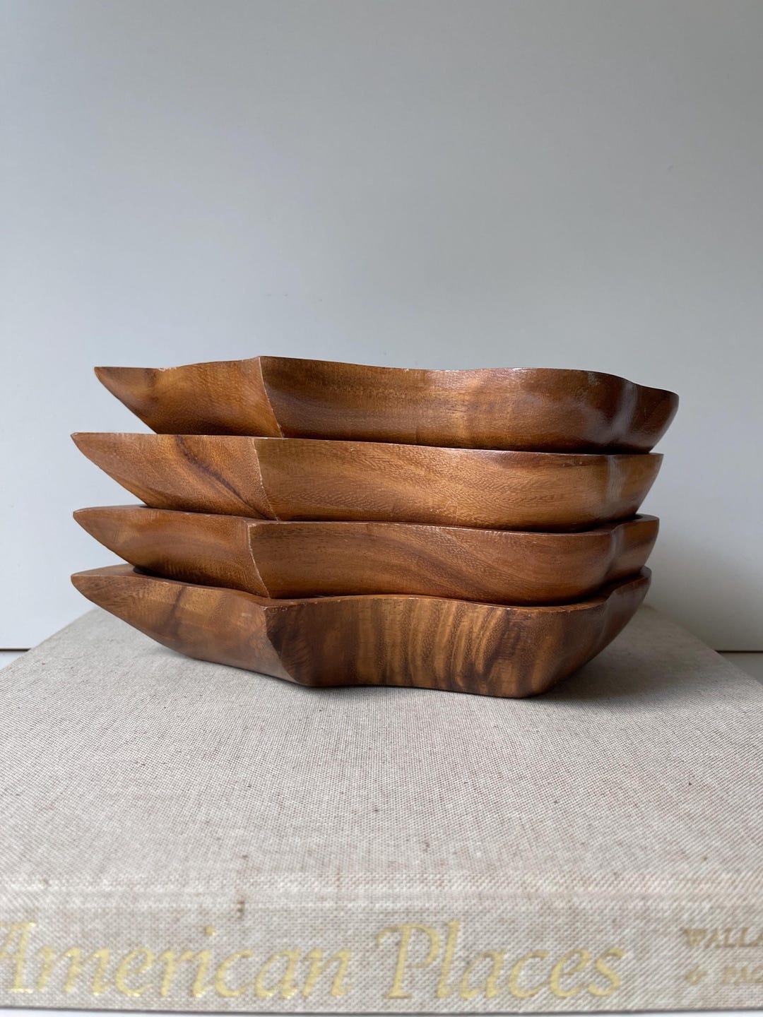 Vintage Monkey Pod Wooden Leaf Bowls – Set of 4 Hand-carved Mid-century ...