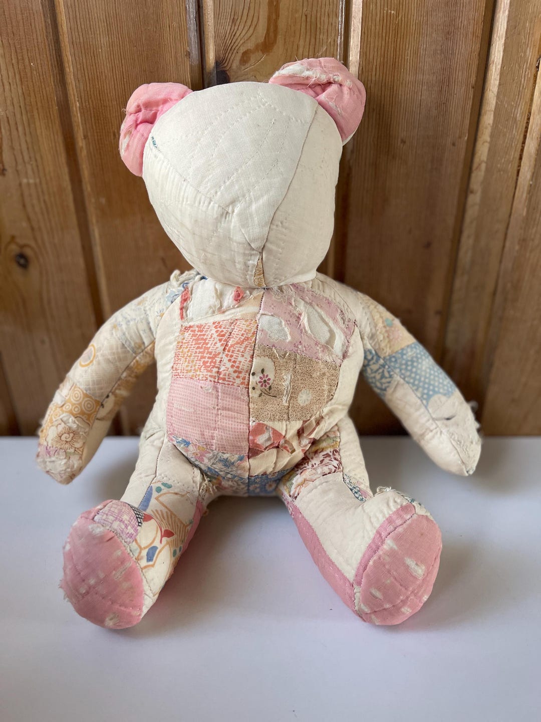 Vintage Patchwork Quilted Teddy Bear. Tattered and Torn Patchwork Teddy ...