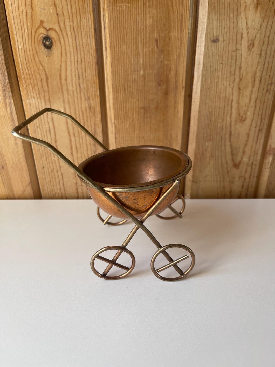 Vintage Copper & Brass Miniature Baby Carriage Planter | Retro Mid ...