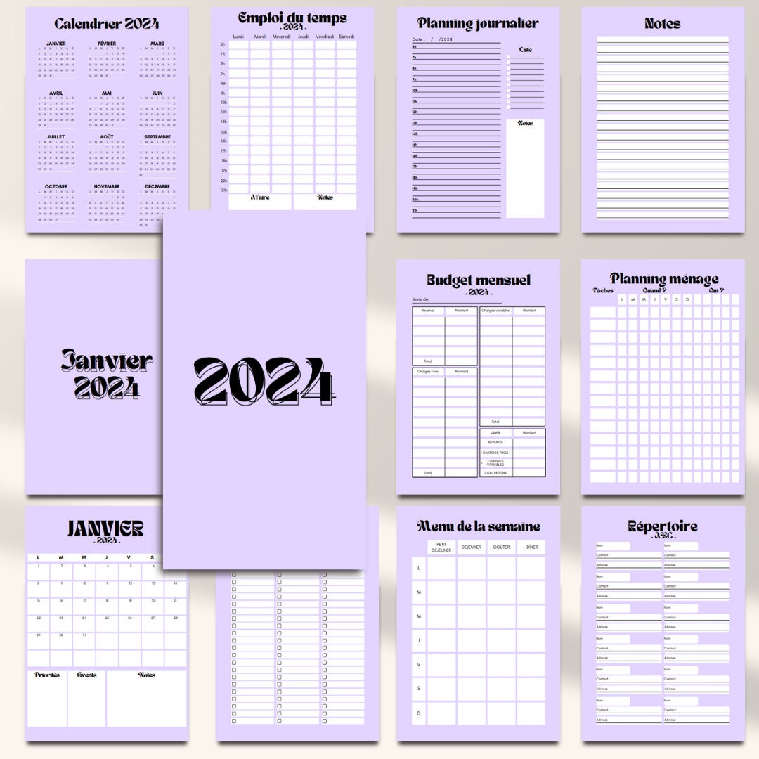 2024 Printable Planner Agenda - Purple - Etsy