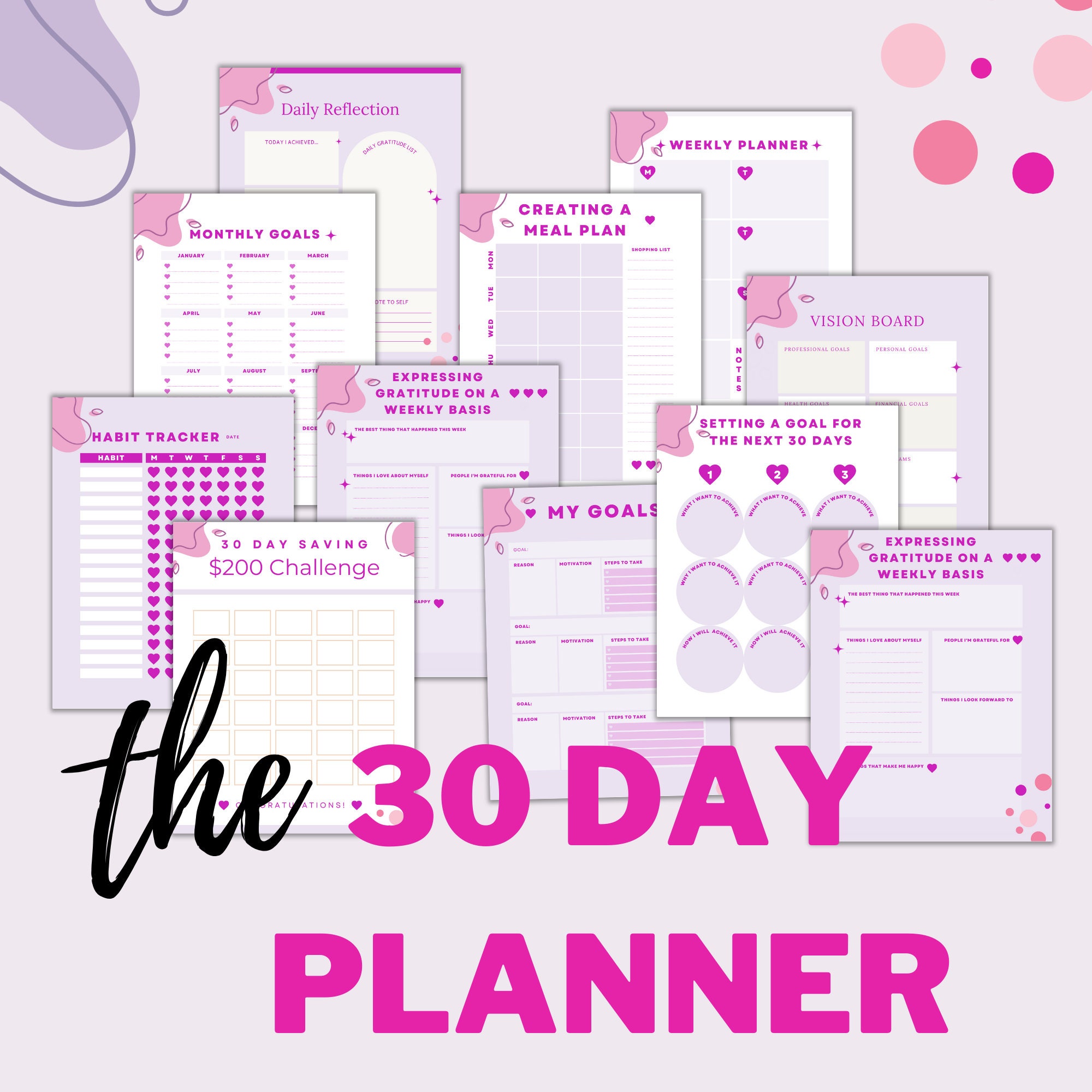 30-day Goal Setting Printable Planner, Habit Tracker, Vision Board ...