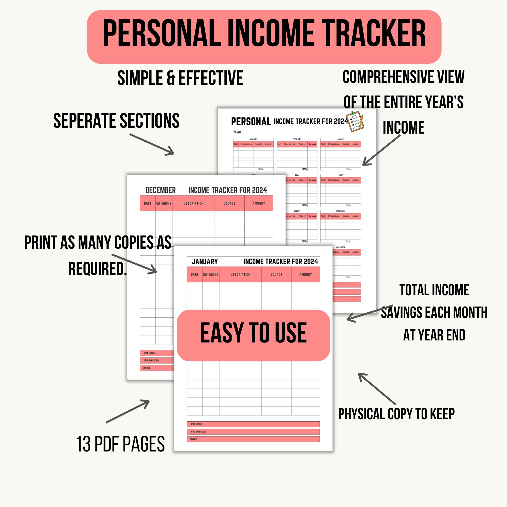 Personal Income Tracker 2024 12 Comprehensive Months and a Full Year ...