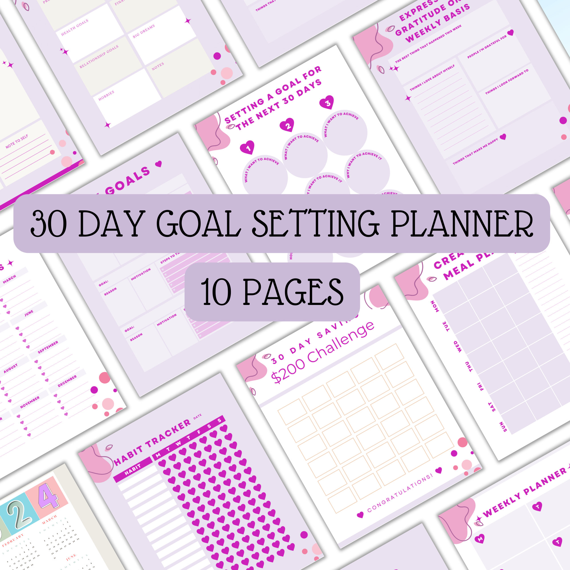 30-day Goal Setting Printable Planner, Habit Tracker, Vision Board ...