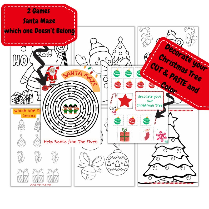 Christmas Activities for Kids, Coloring, Cutting Decorate and Creating ...