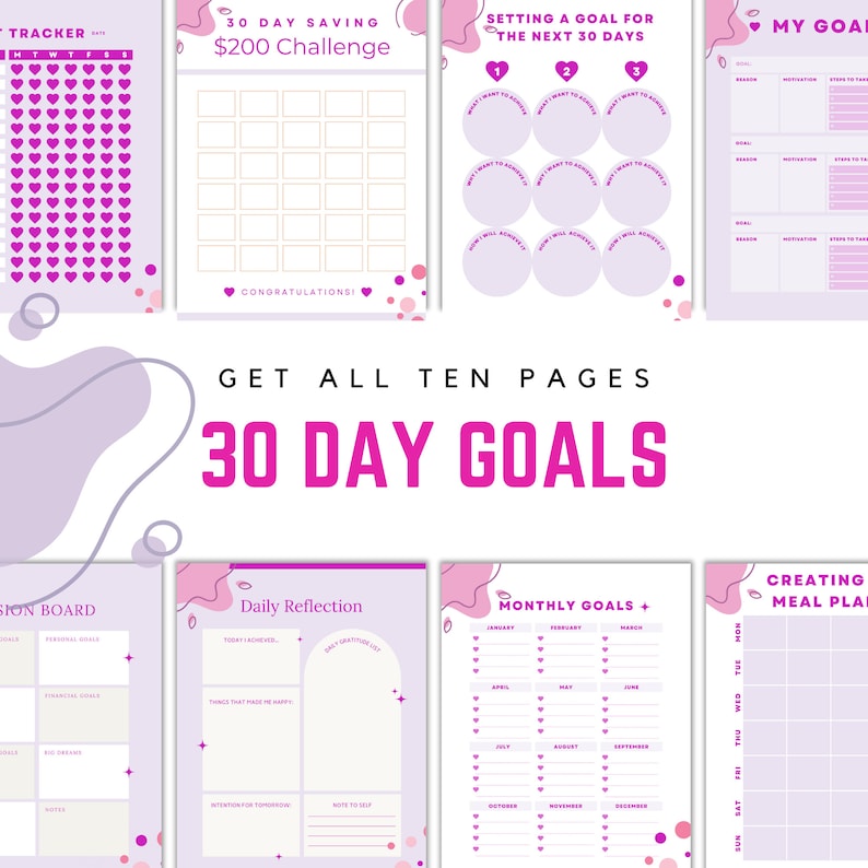 30-day Goal Setting Printable Planner, Habit Tracker, Vision Board ...