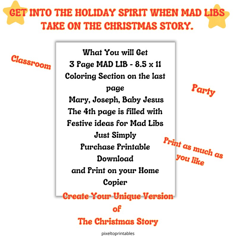 Printable Mad Lib-celebrate Baby Jesus' Christmas Story Fun Activity - Etsy