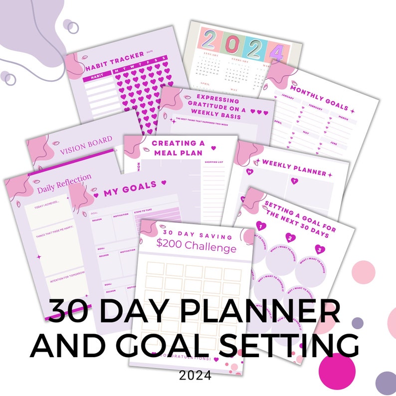 30-day Goal Setting Printable Planner, Habit Tracker, Vision Board ...