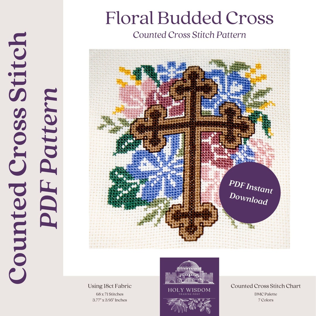Digital PDF Counted Cross Stitch Pattern Floral Budded Cross - Etsy