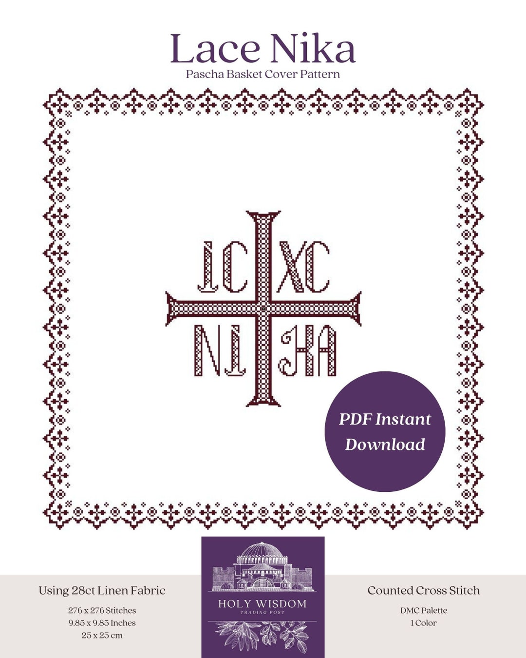 Digital PDF Lace Nika Counted Cross Stitch Pattern for Pascha Basket ...