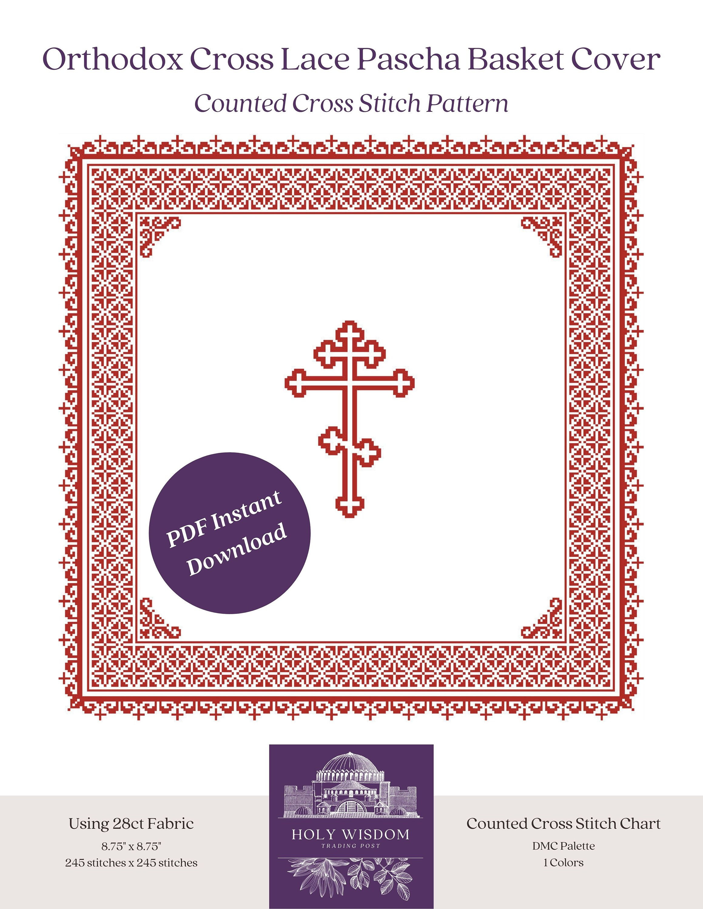 Digital PDF Lace Orthodox Cross Counted Cross Stitch Pattern for Pascha ...