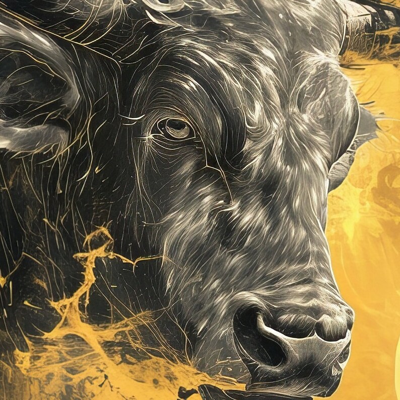 Abstract Bull Artwork, Golden Smoke Animal Painting for Frame TV ...