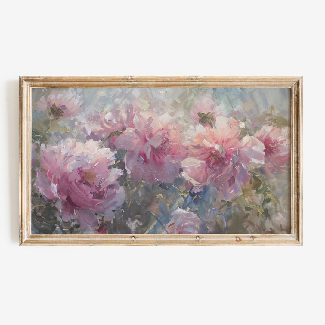 Impressionist Pink Peony Flowers Painting, Digital Download for Samsung ...
