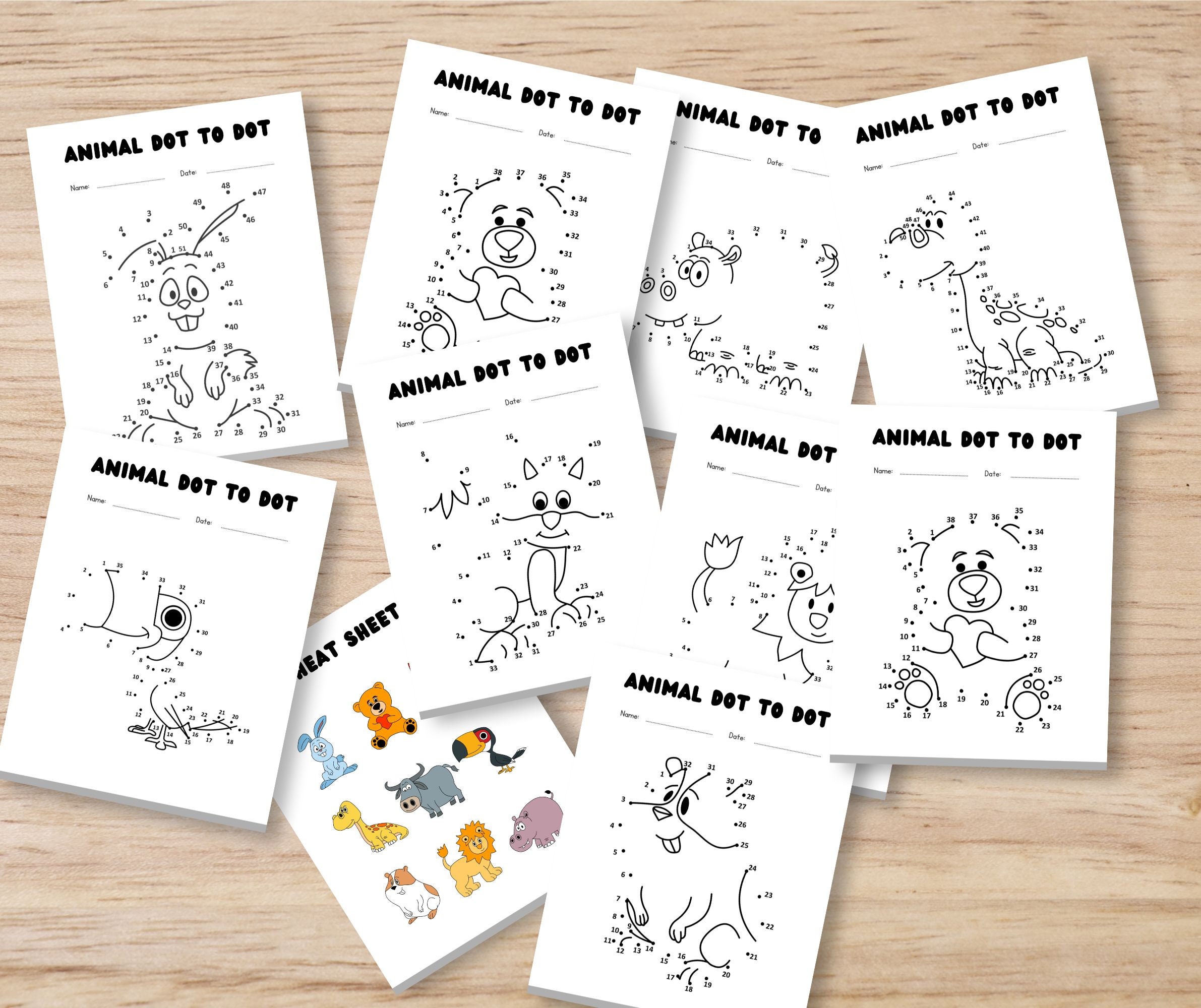 Printable, Dot to Dot, Coloring, Cute Animals X9 Cheat Sheet, Instant ...