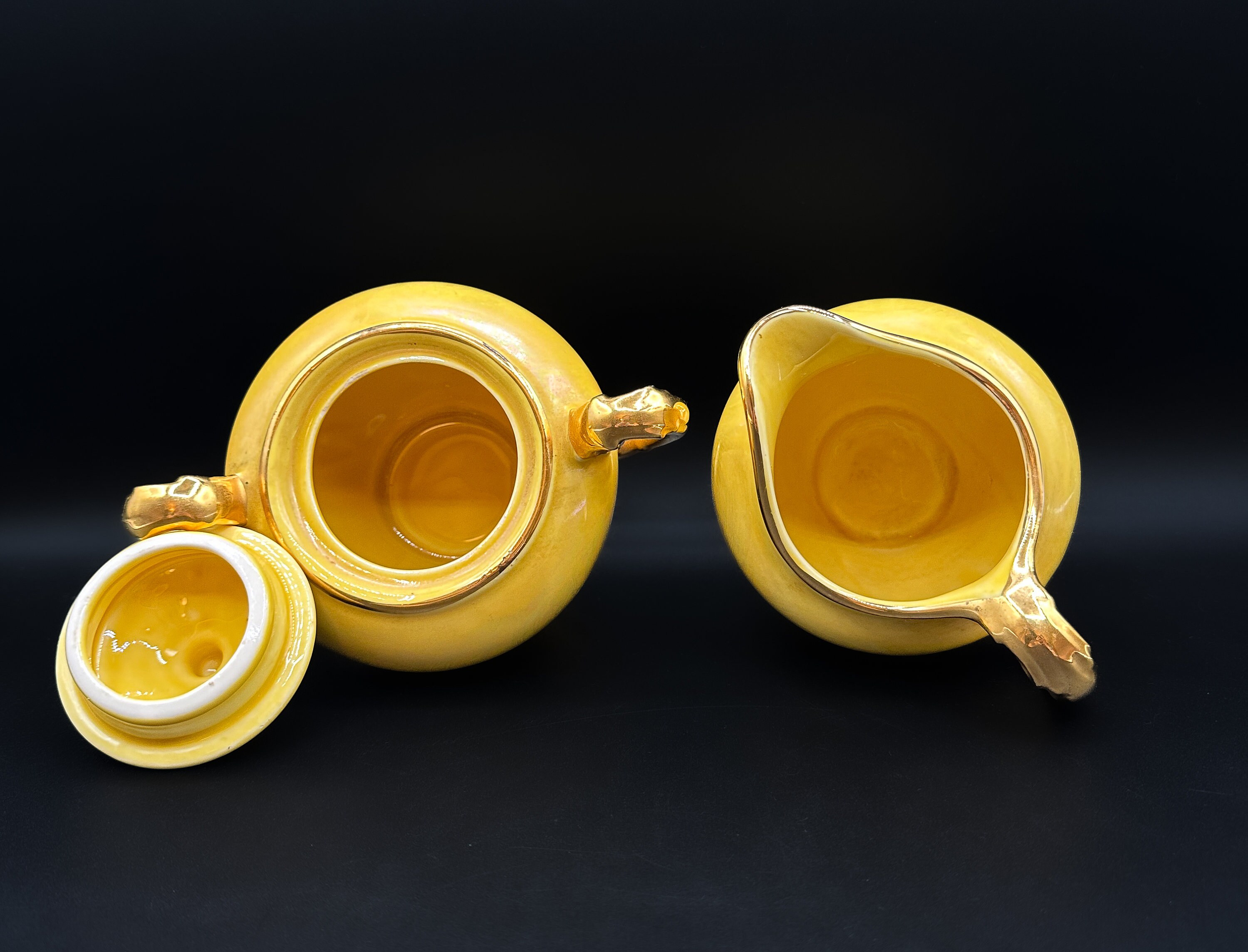 Vintage Acme Craftware 22KT Gold Trim Teapot, Sugar & Creamer Set - Etsy