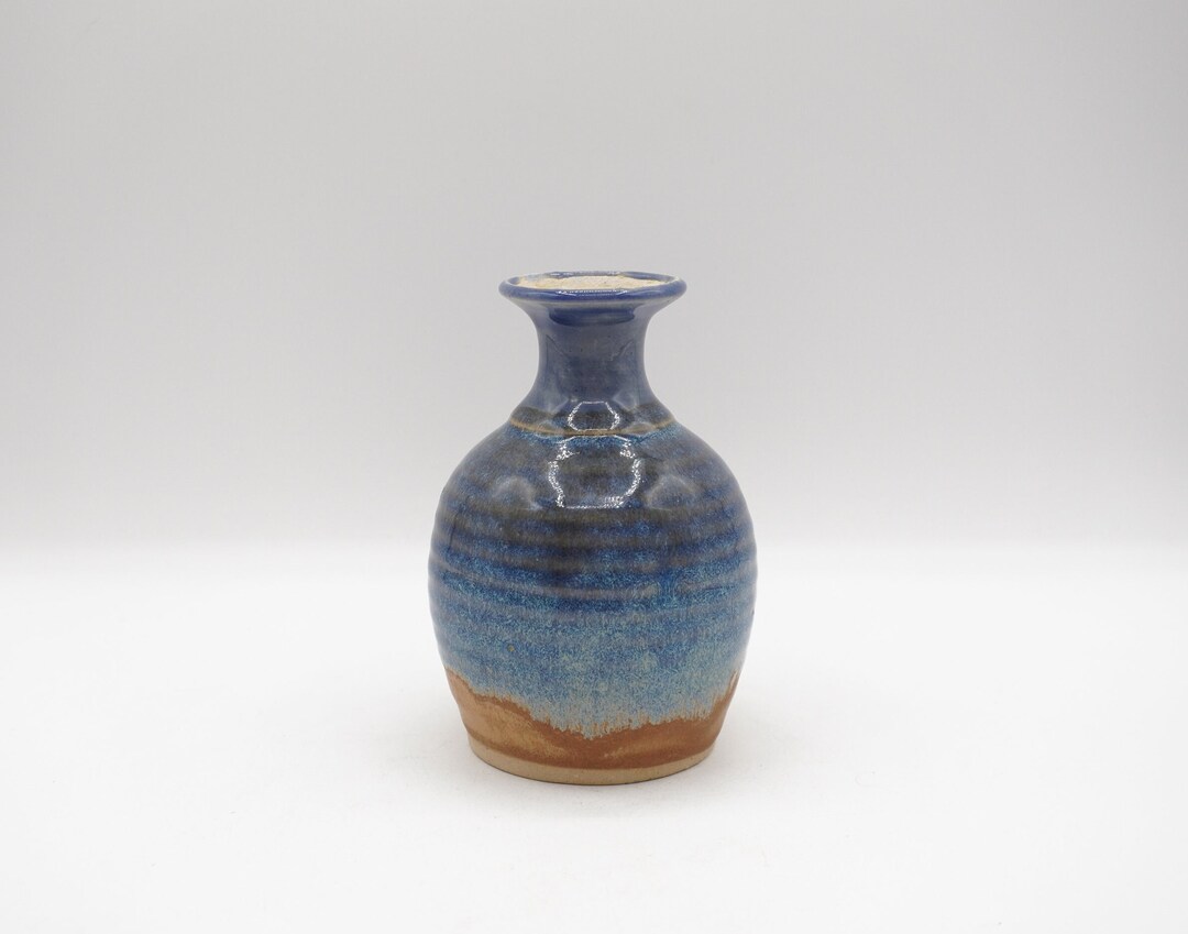 Vintage Phil Morgan Pottery Seagrove NC 4.75" Blue Bud Vase Early Work ...