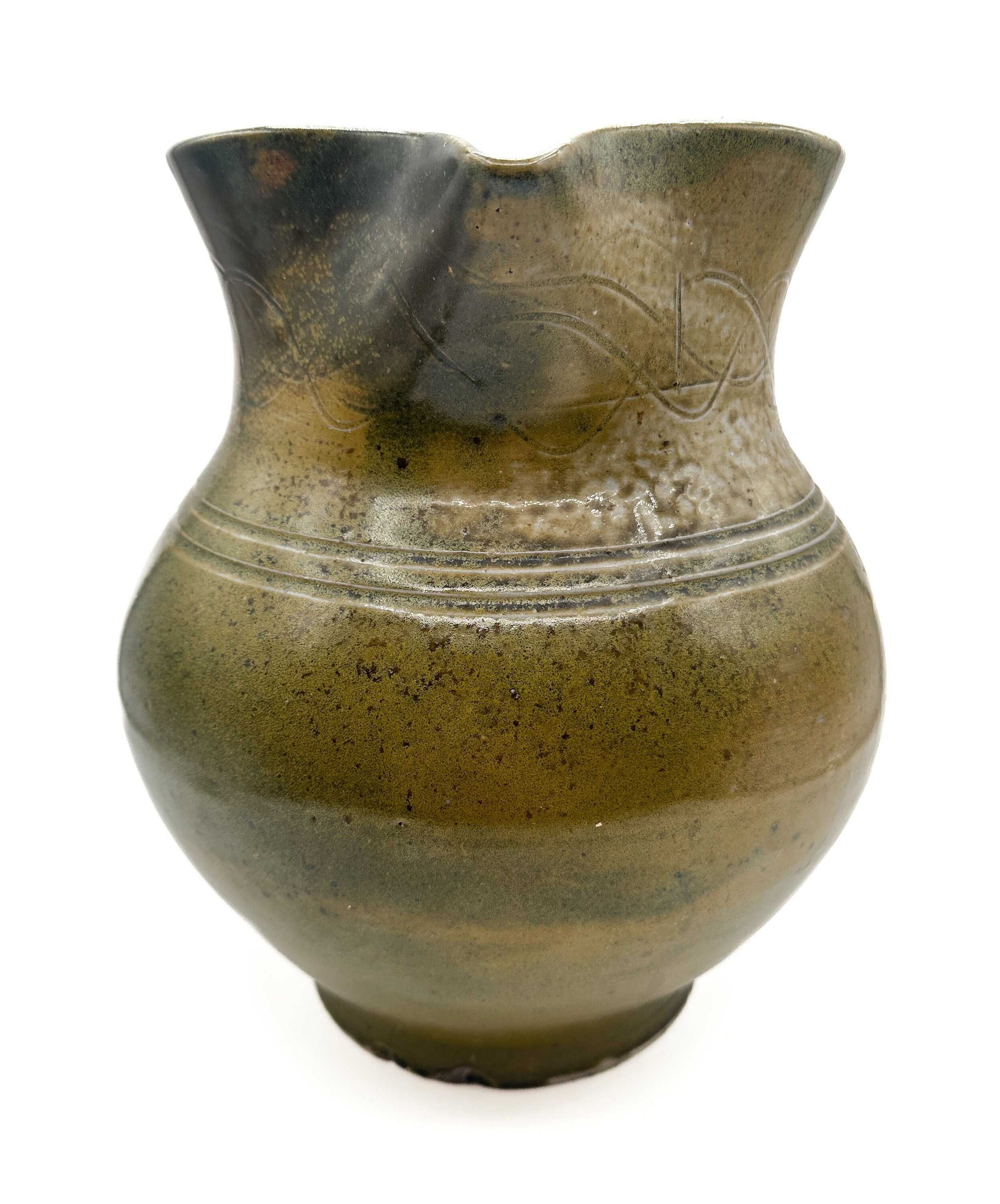 Large Vintage 9.25 Jugtown Ware Pottery Frogskin Green Pitcher Seagrove ...