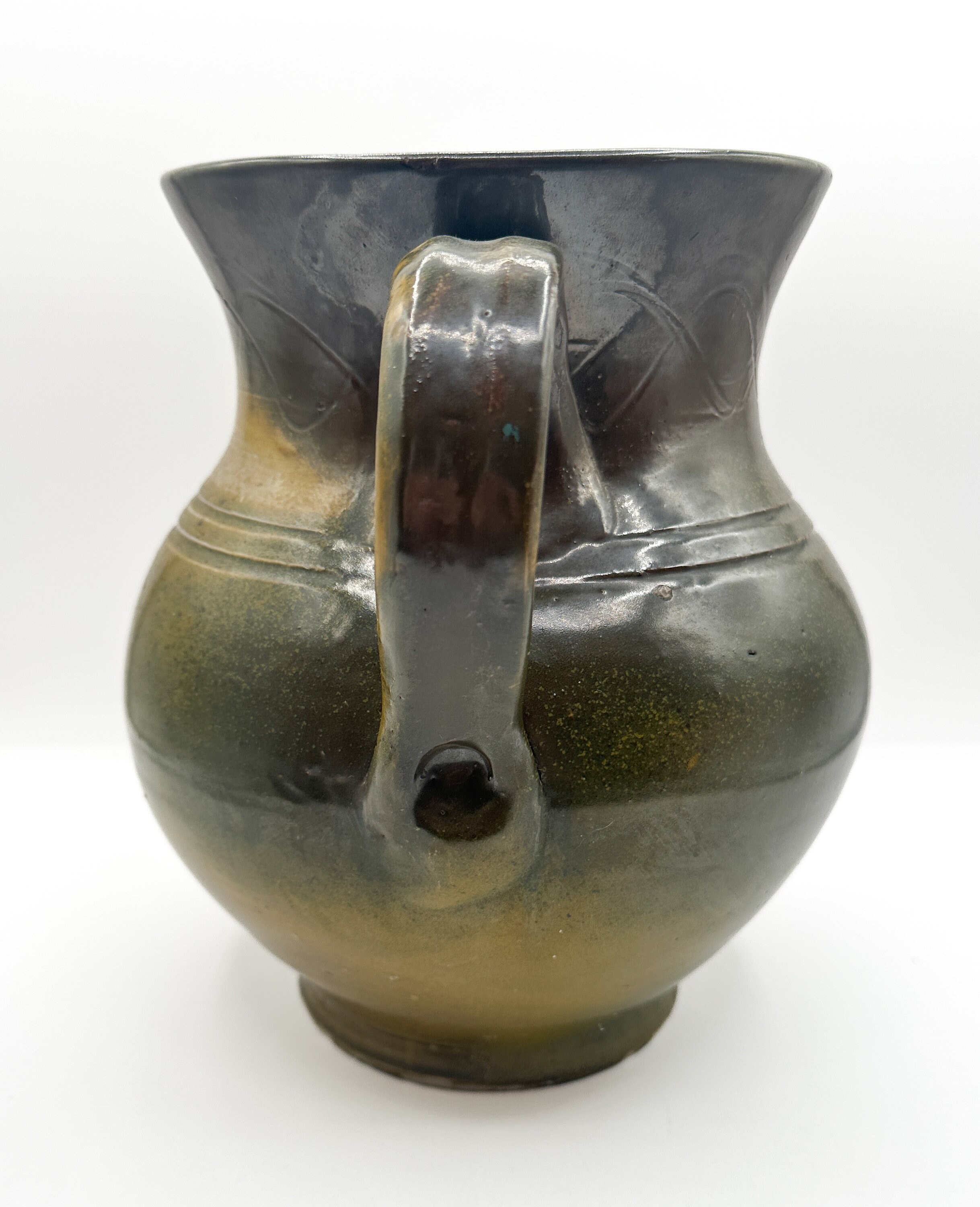 Large Vintage 9.25 Jugtown Ware Pottery Frogskin Green Pitcher Seagrove ...