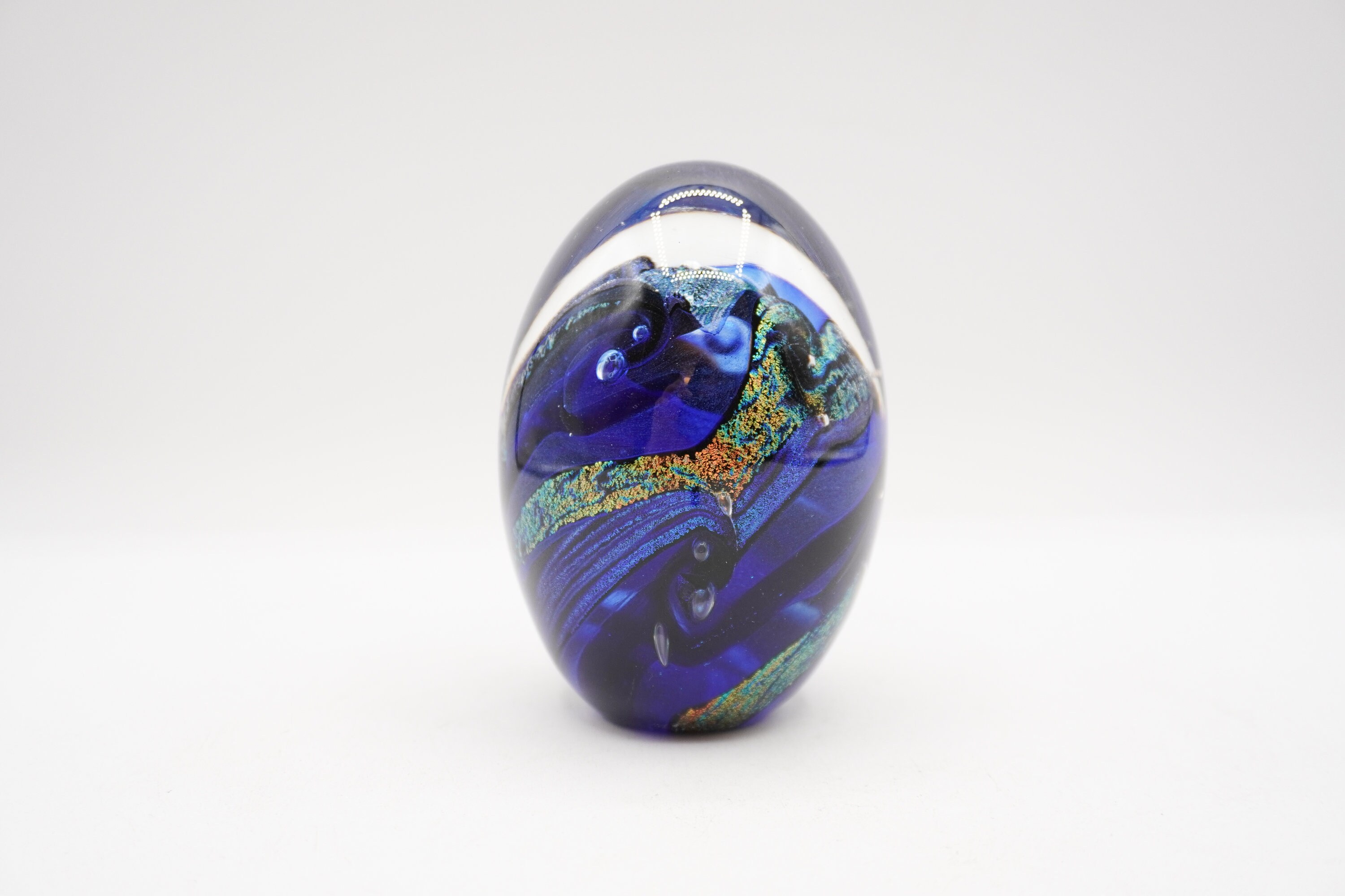 2004 R.L. Randy Kuntz Art Blue Oval Glass Sculpture Paperweight Signed ...