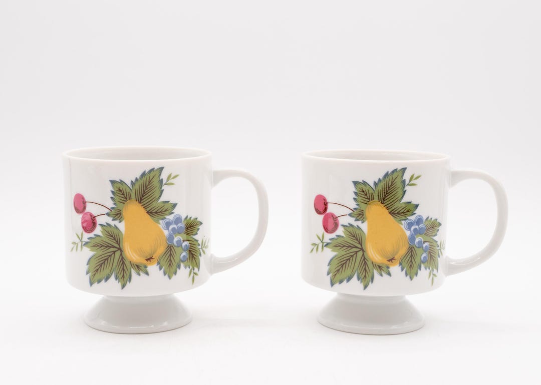 Vintage Footed Mugs Set – Mid Century Japan Fruit Design - Etsy