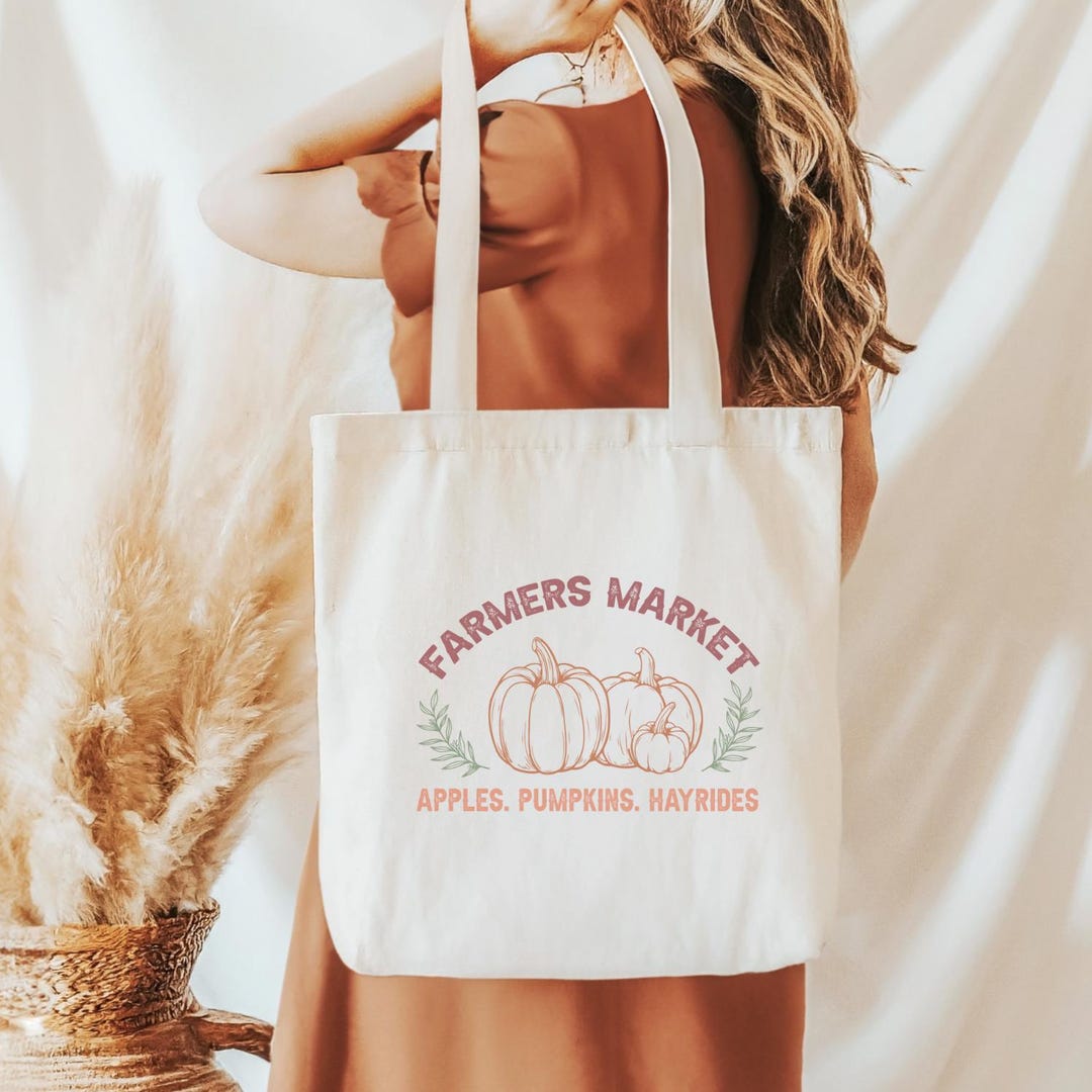 Farmers Market Canvas Tote Bag, Fall Boho Bag, Eco-friendly Grocery ...