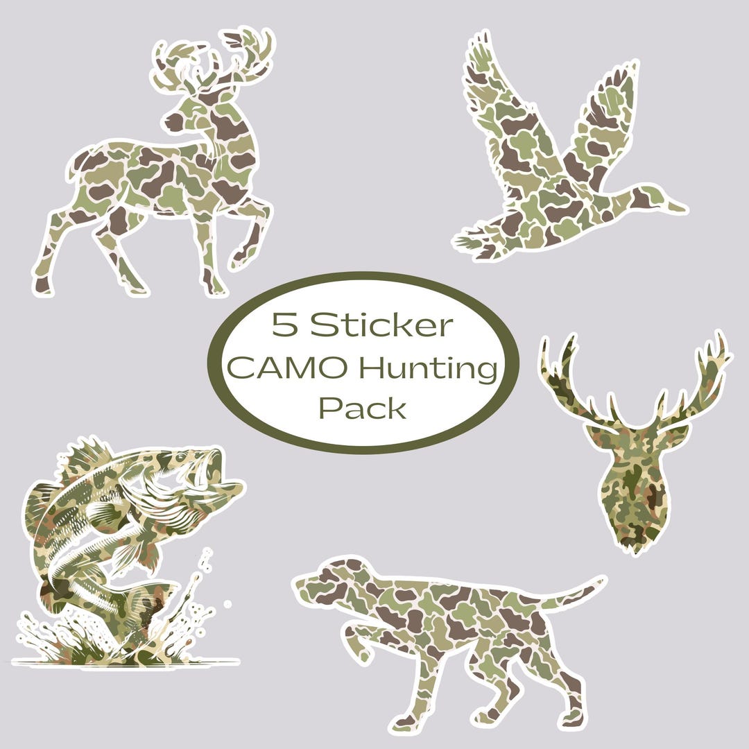Camo Hunting Sticker Bundle, Stickers for Hunters, Camouflage Animal ...