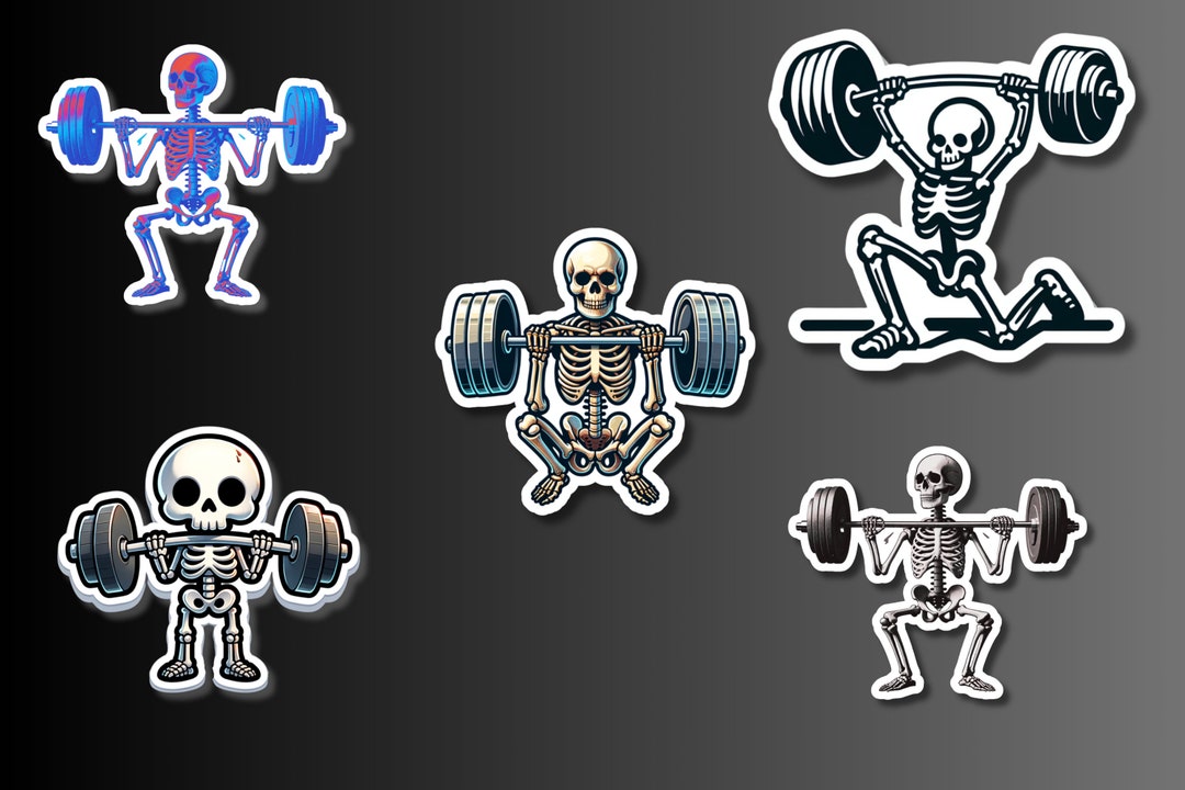 Skeleton Gym Sticker Bundle, Cute Weightlifting Stickers for ...
