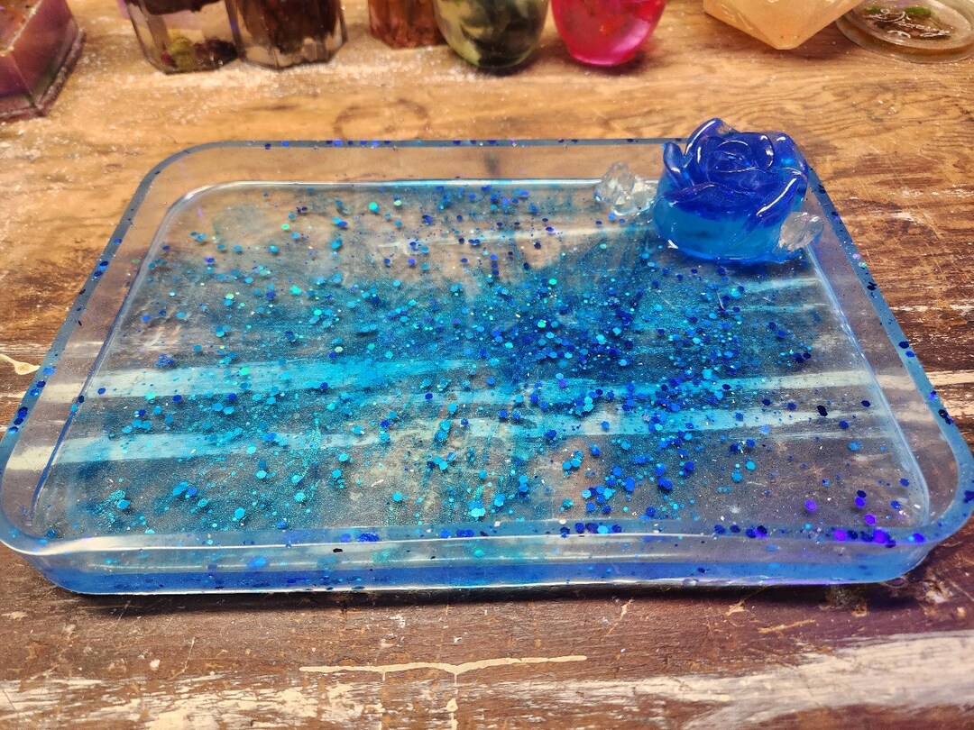 Floral Blue Swirl Resin Tray - Etsy