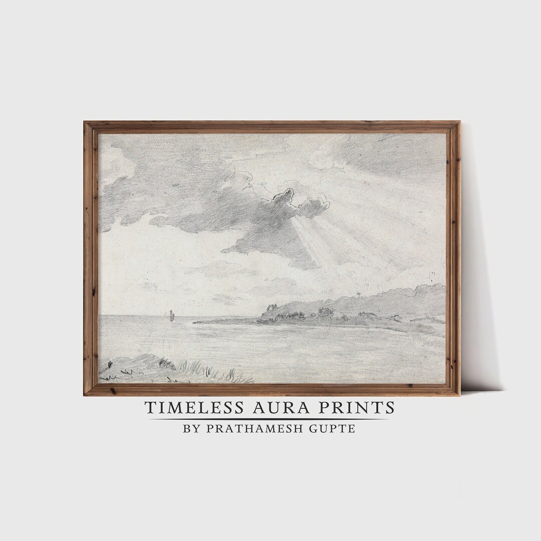 Seascape Drawing Print | Vintage Coastal Sketch Wall Art | PRINTABLE ...