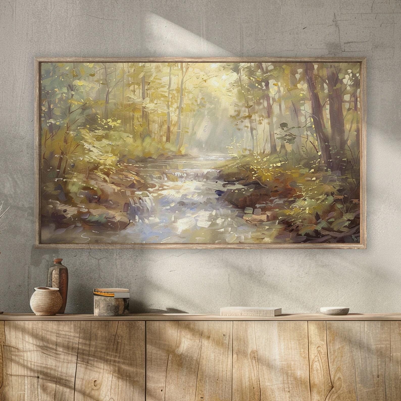 Stream Landscape Painting Spring Frame TV Art Spring Forest River ...