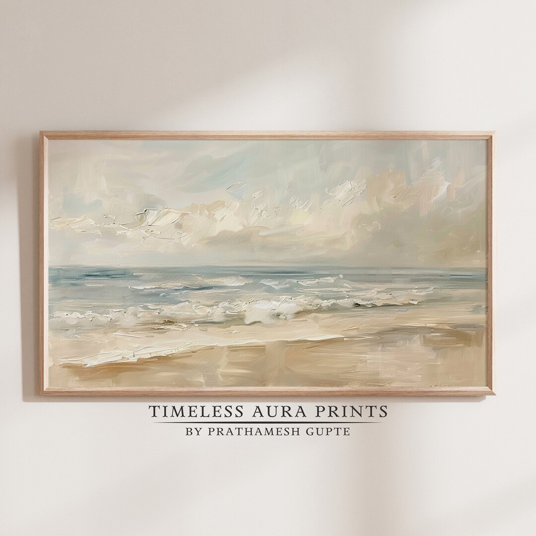 Beach Coastal Frame TV Art, Neutral Ocean Seascape Painting, Tropical ...
