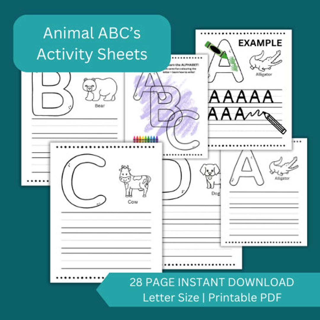 Animal Alphabet Colouring and Letter Writing Worksheets Bundle - Etsy