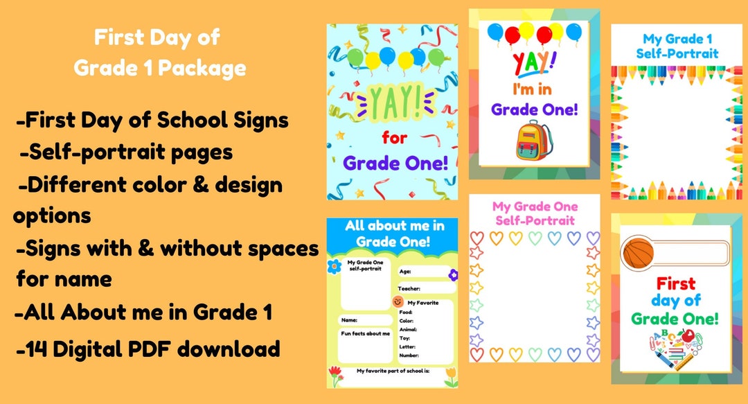 First Day of Grade 1 Package (PDF Printable), Grade One, Back to School ...