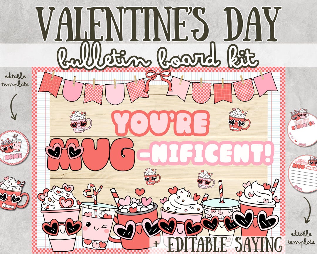 Valentine's Day Bulletin Board Kit February Groovy Retro Mug-nificent ...