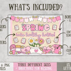 Spring Bulletin Board Ideas Healthy Habits School Nurse Door Decor Pink ...