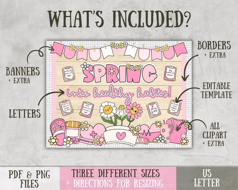 Spring Bulletin Board Ideas Healthy Habits School Nurse Door Decor Pink ...