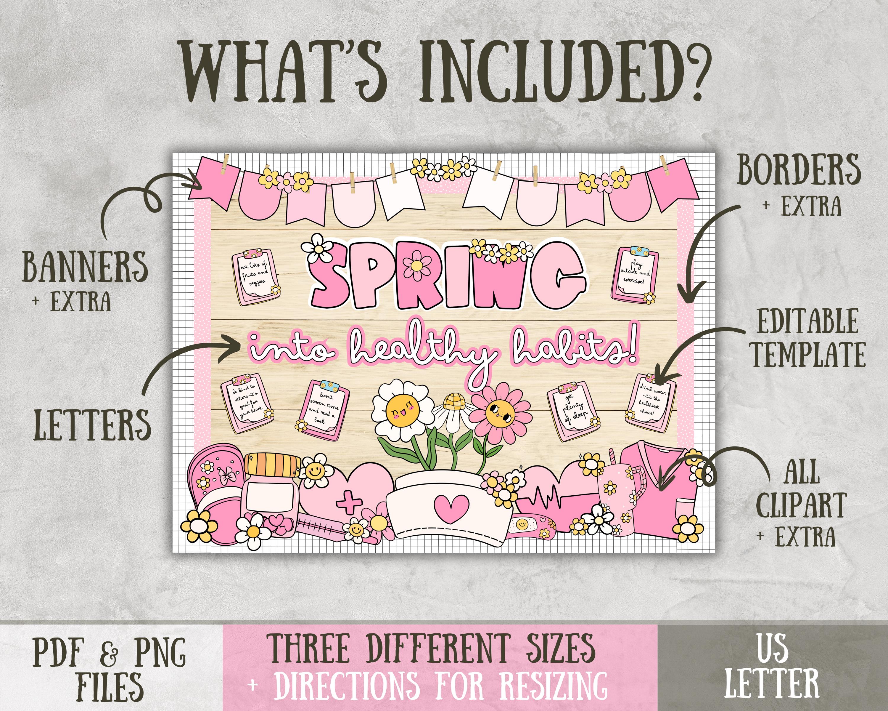 Spring Bulletin Board Ideas Healthy Habits School Nurse Door Decor Pink ...