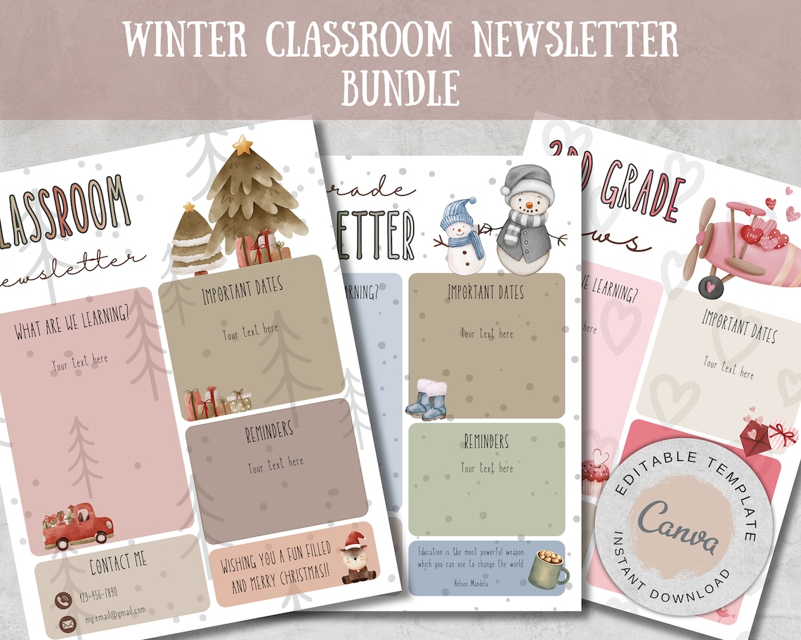 Winter Classroom Newsletter Template Canva Classroom Newsletter for ...