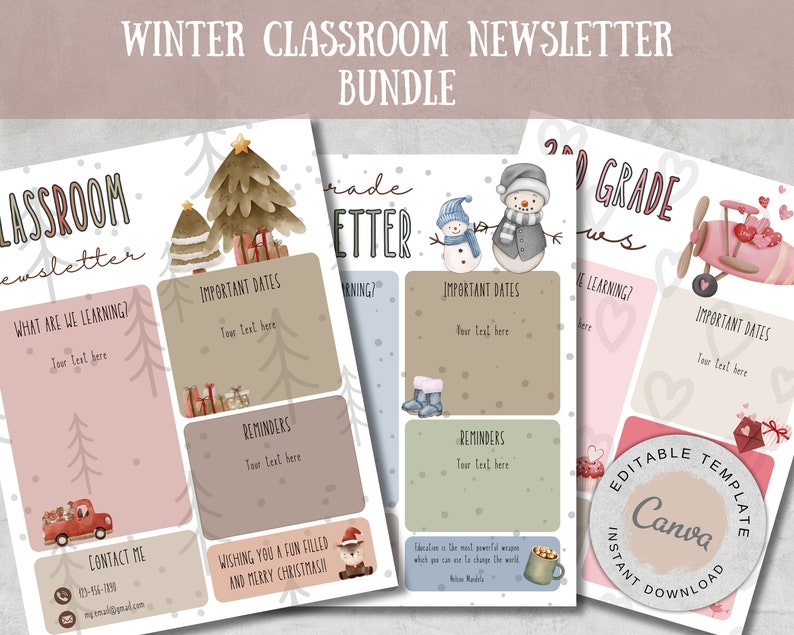 Winter Classroom Newsletter Template Canva Classroom Newsletter for ...