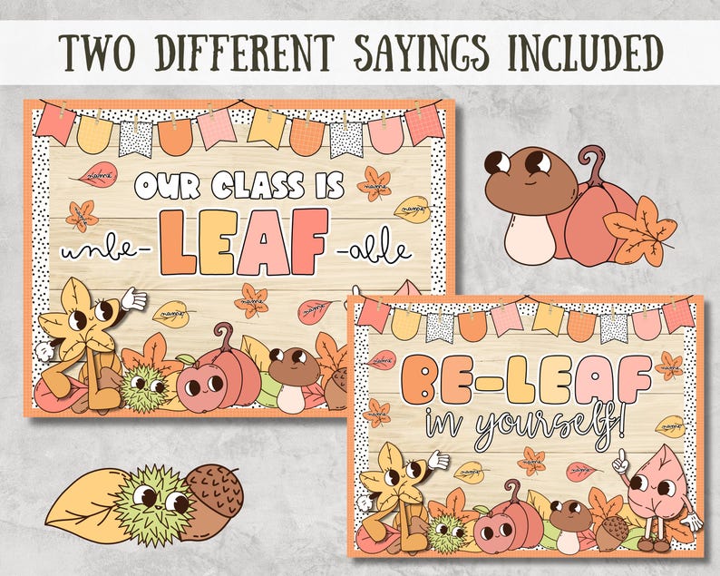 Autumn Fall Bulletin Board Kit Groovy Retro Leaf Leaves Beleaf in ...