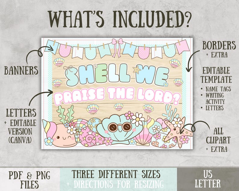 Christian Summer Bulletin Board Kit Religious May June Door Decorations ...