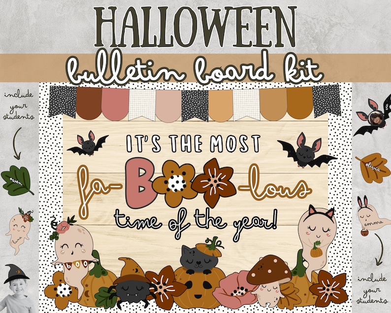 Boho Halloween Bulletin Board Kit October Fall Bulletin Board Autumn ...