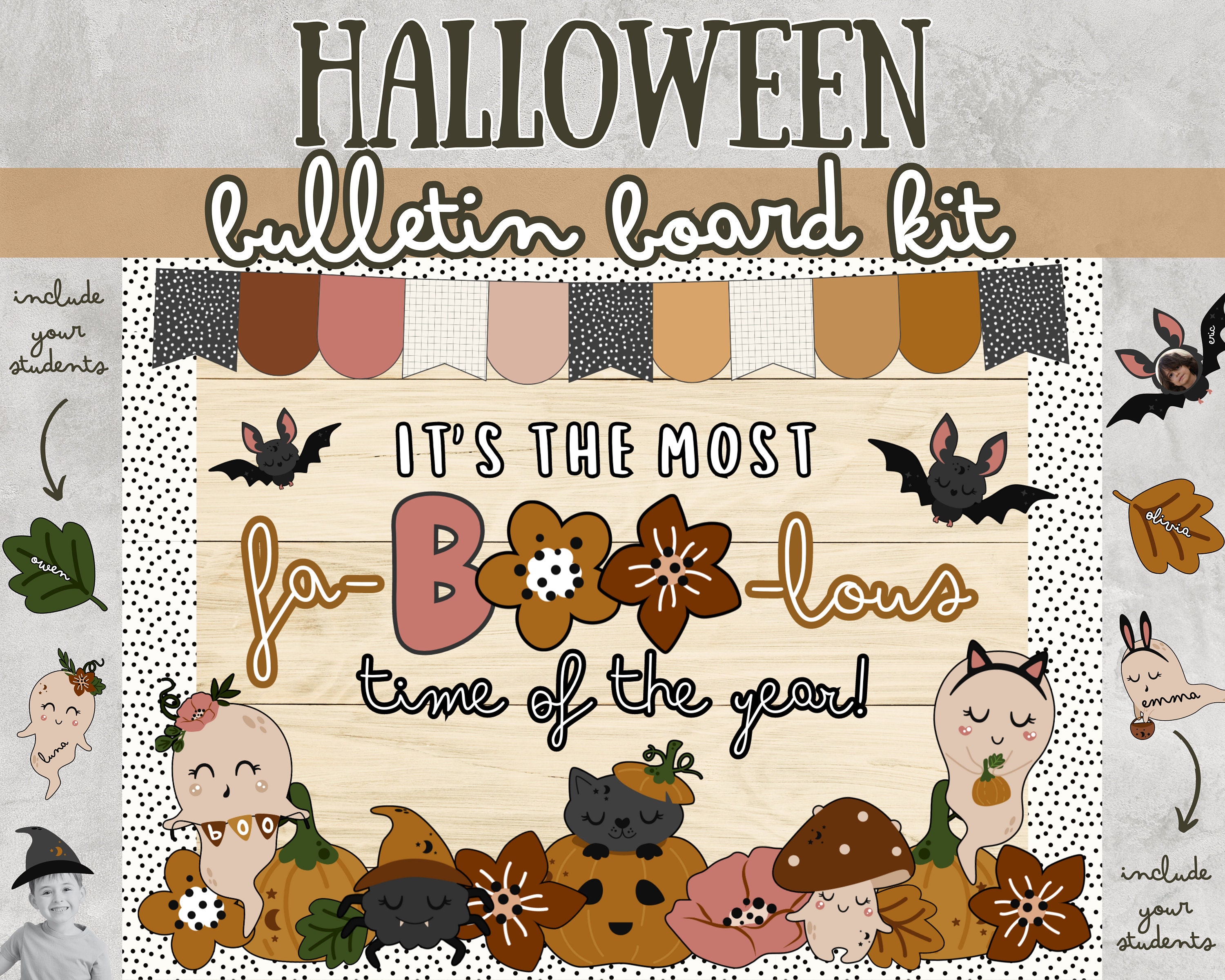 Boho Halloween Bulletin Board Kit October Fall Bulletin Board Autumn ...