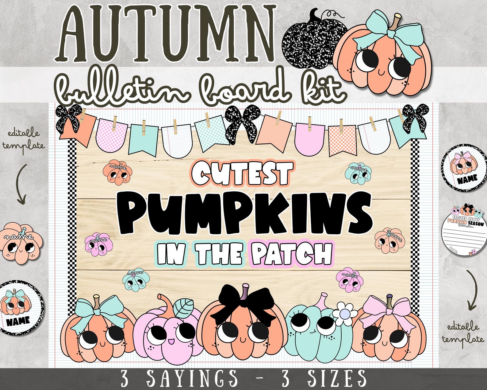 Fall Autumn Bulletin Board Kit Groovy Retro September October November ...