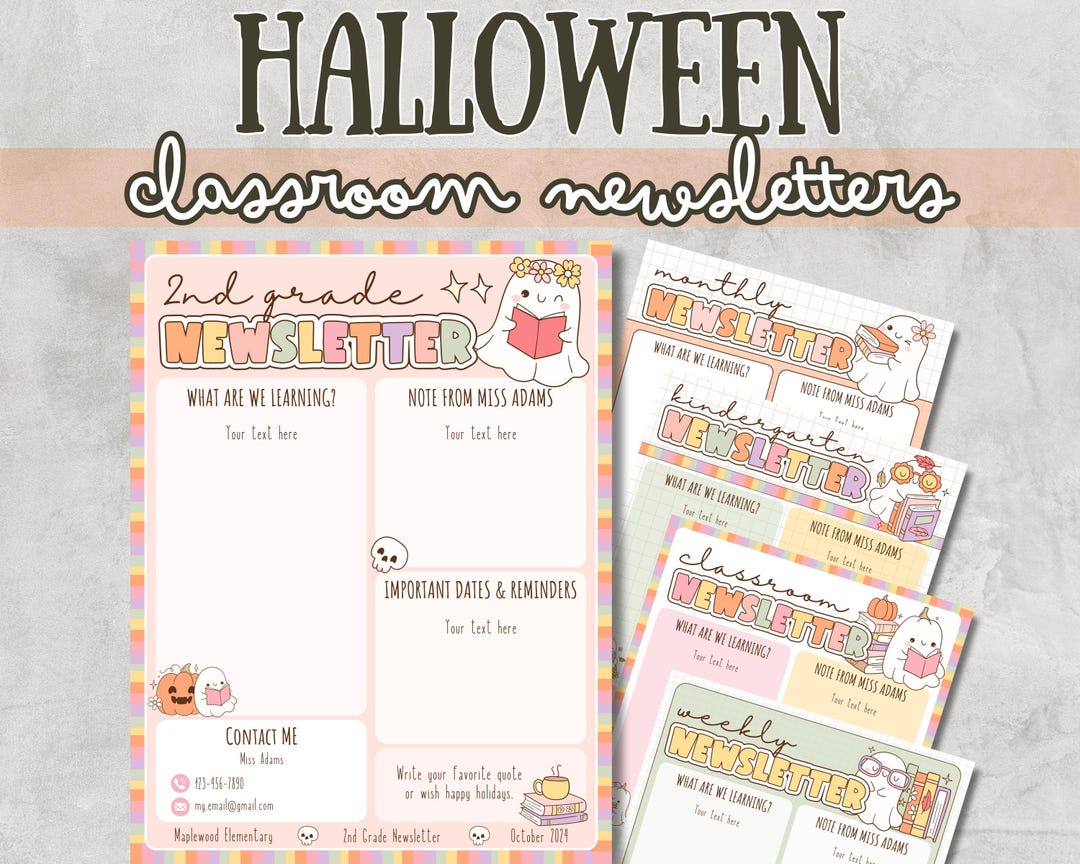 Halloween Classroom Newsletter Template Pastel Groovy October Fall ...