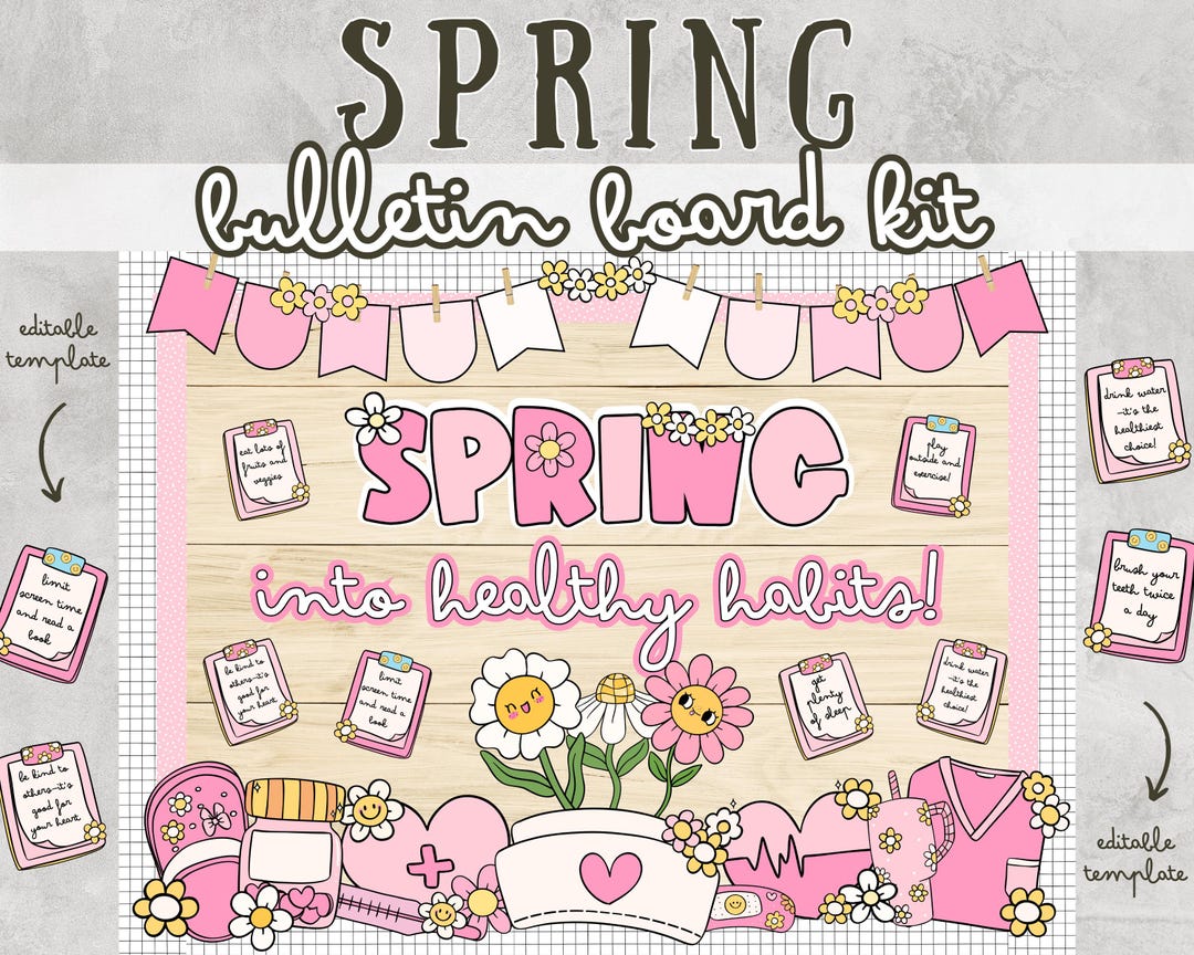 Spring Bulletin Board Ideas Healthy Habits School Nurse Door Decor Pink ...
